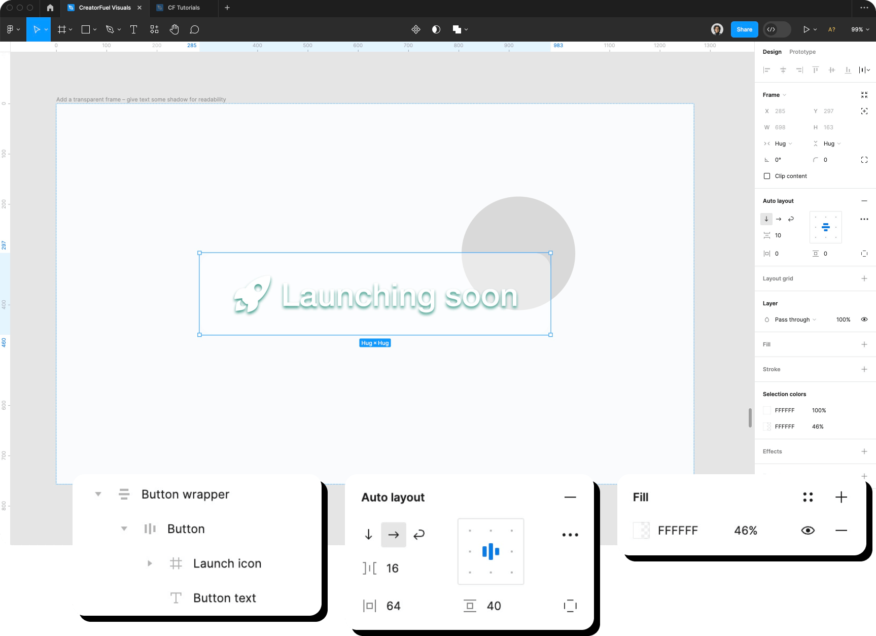 How to create a translucent glass button with colored drop shadow in Figma & Webflow